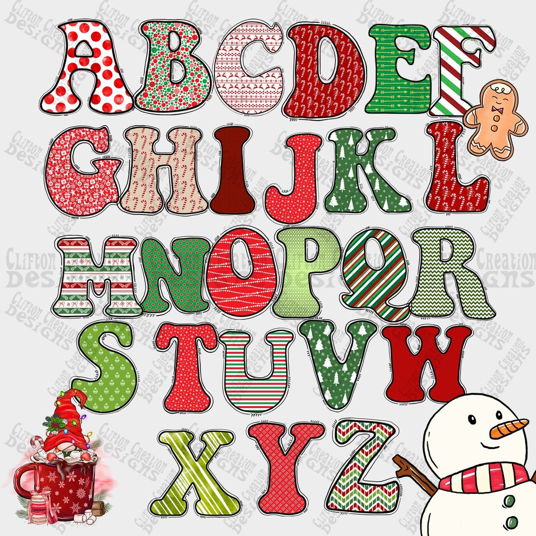 Christmas Doodle Font PNG Bundle: Groovy Alphabet (digital Download) - Etsy