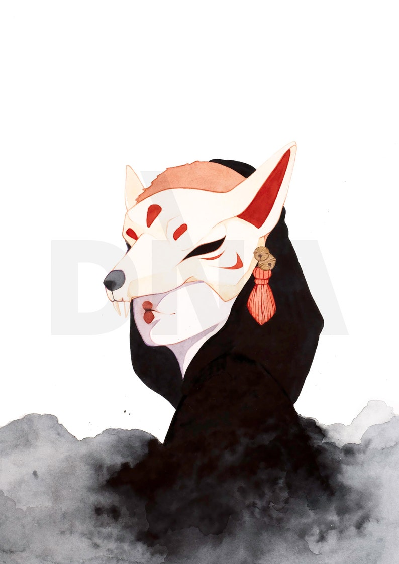 KITSUNE A4 21x29.7 Cm Art Print Watercolor Portrait Japanese Mythology ...