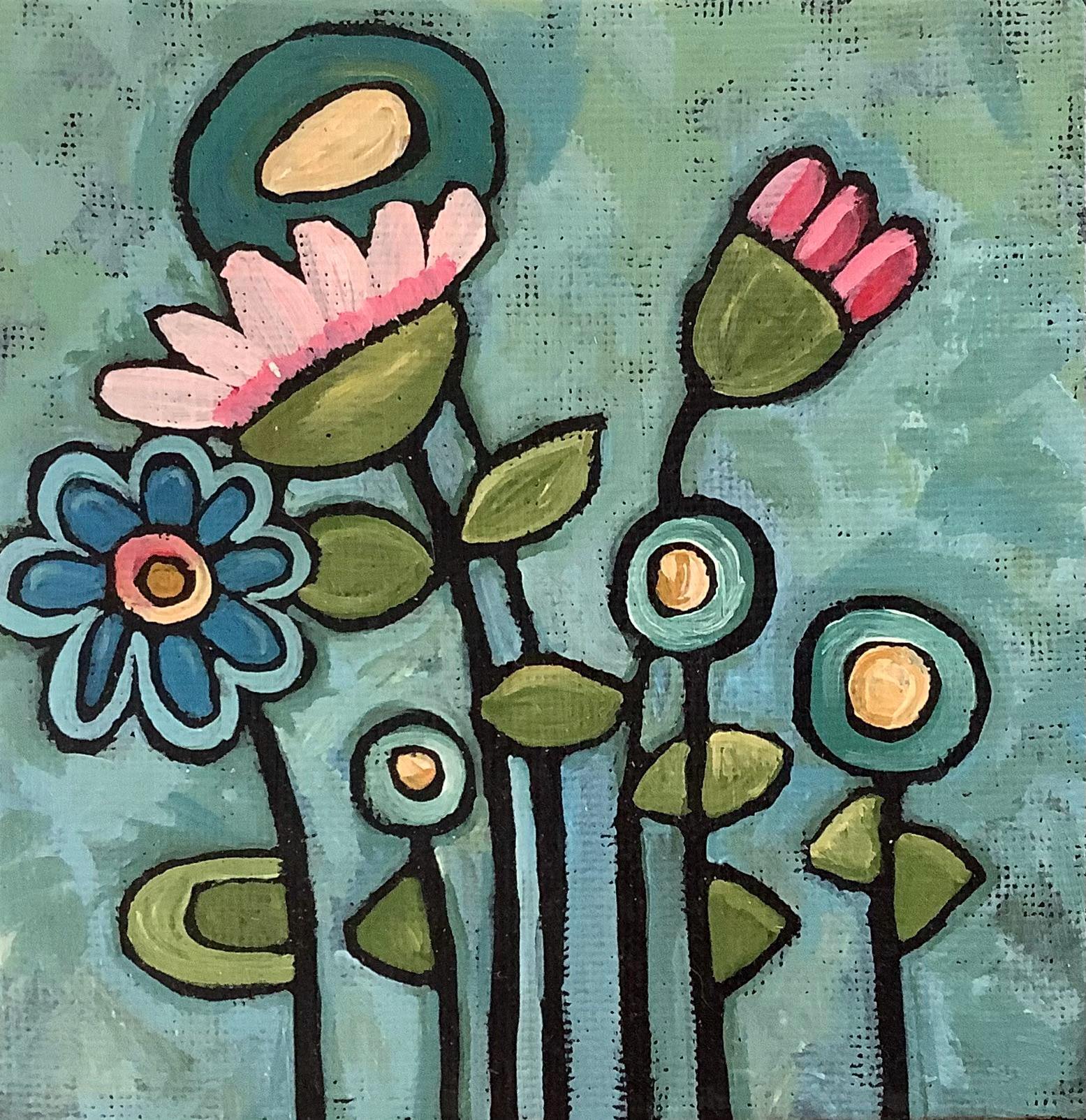 Hand Painted 4”x 4” Acrylic Folk Art Flowers - Etsy