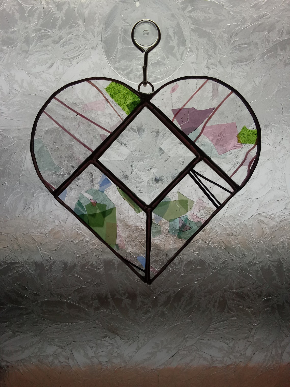 Beveled Heart Stained Glass Suncatcher With Fractures and - Etsy