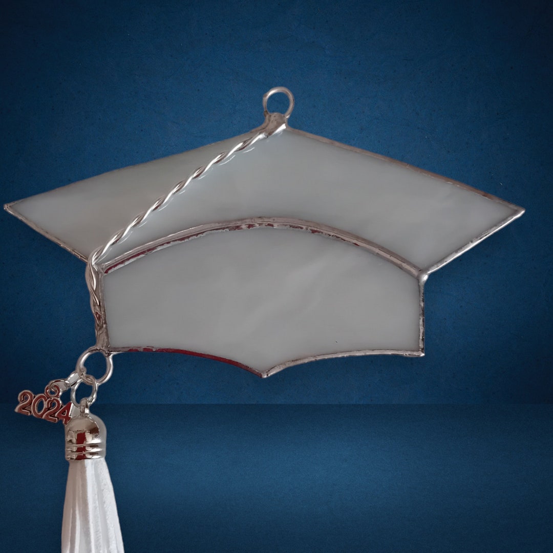 White Graduation Cap Stained Glass Suncatcher - Etsy