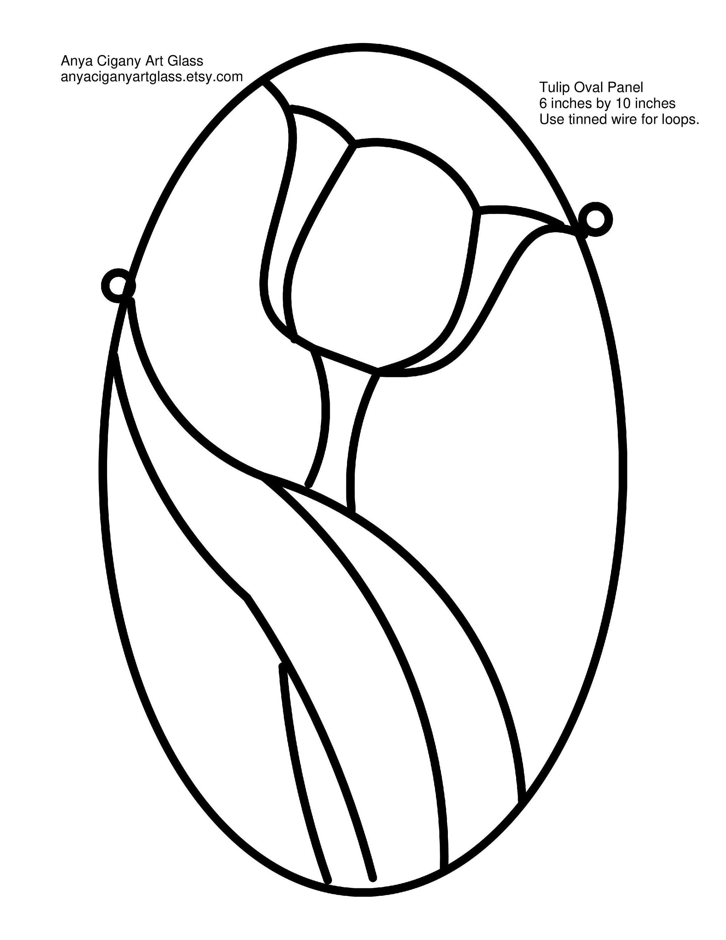 Vintage Stained Glass Pattern of a Tulip Oval Panel - Etsy