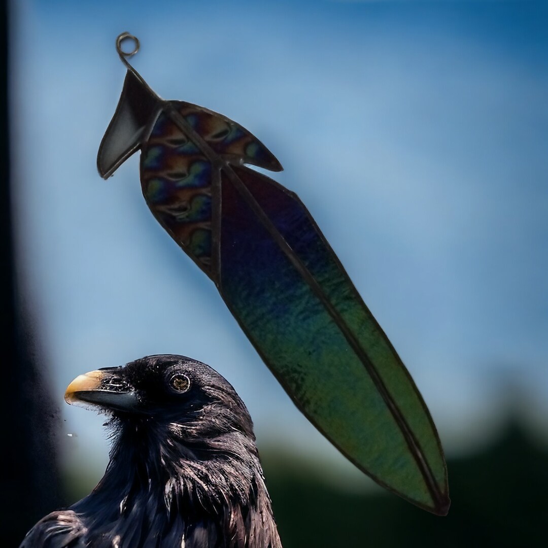 Black Iridescent Stained Glass Raven's Feather - Etsy