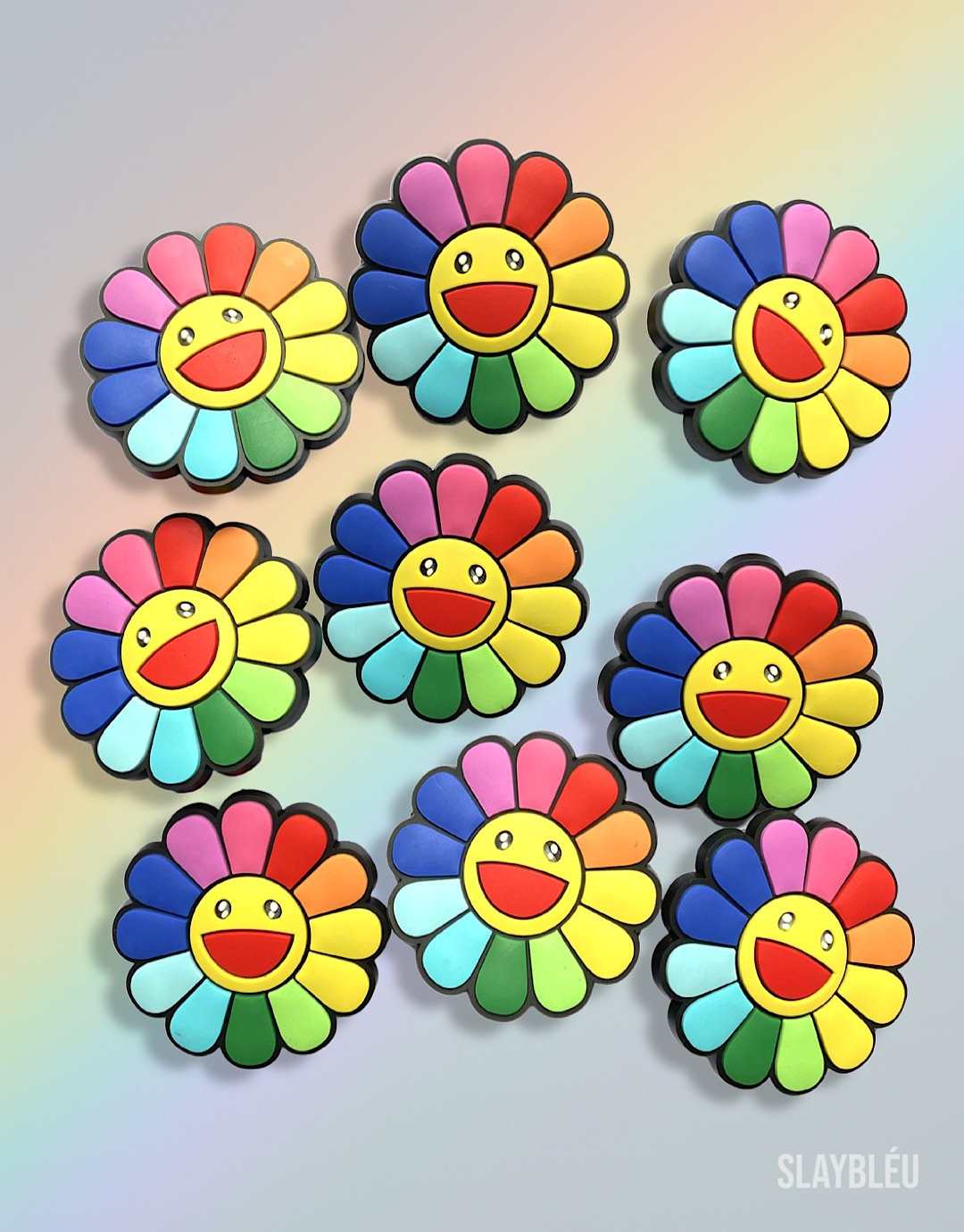 8pcs Flower Croc Charms, Smile Sunflower Croc Charms, Rainbow Flower ...