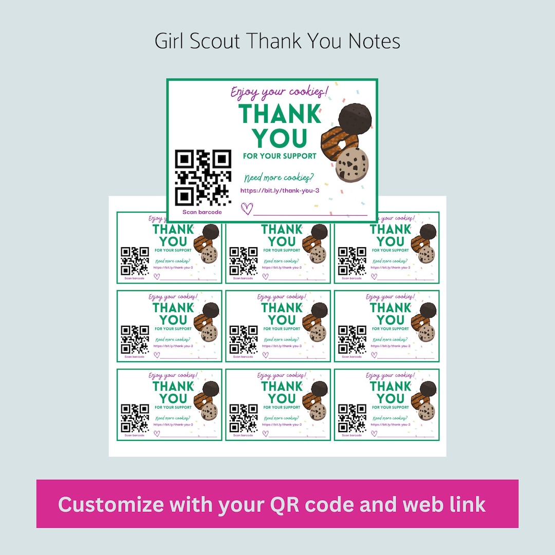Girl Scout Cookie Thank You Card Custom Girl Scout Card Girl Scout