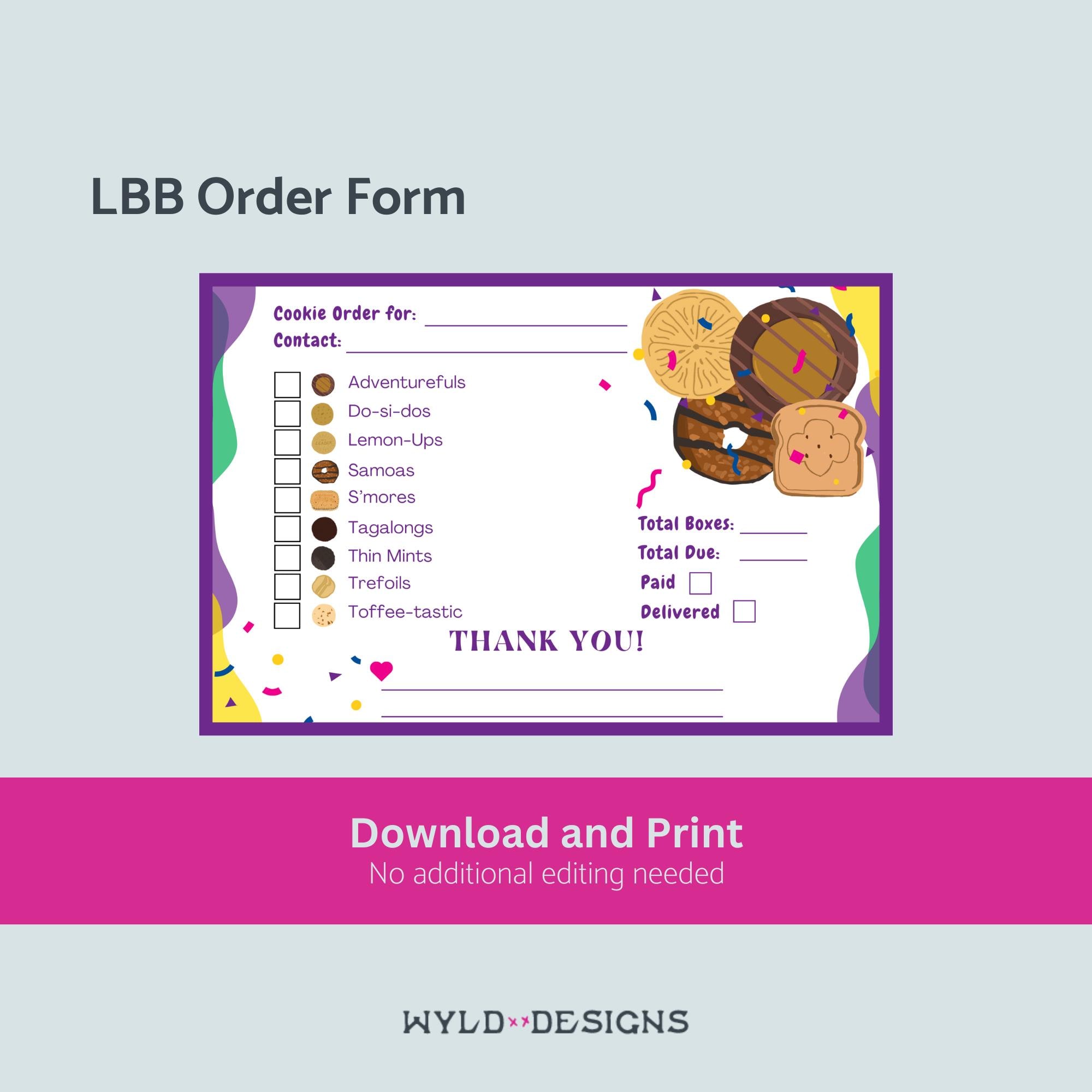 2025 Girl Scout Order Form, ABC Cookie Order Form, LBB Order Form, Girl ...
