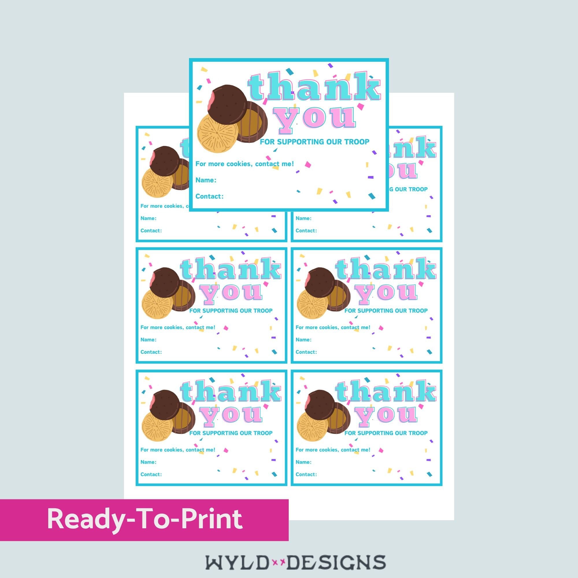 Girl Scout Cookie Order Card, Girl Scout Thank You Note, Girl Scout ...