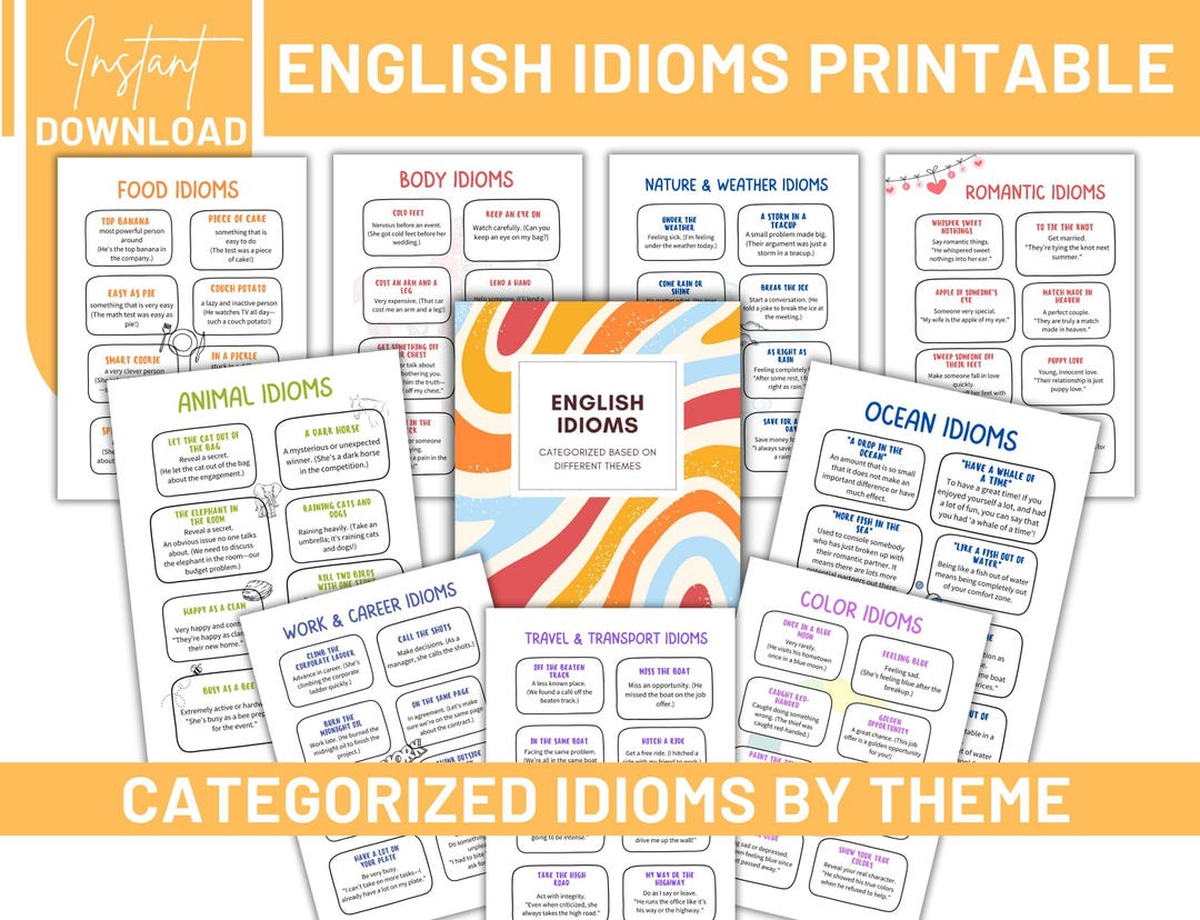 English Idioms Printable File | Categorized Idioms by Theme | Language ...