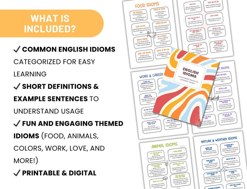 English Idioms Printable | Language Learning Study Guide | ESL ...