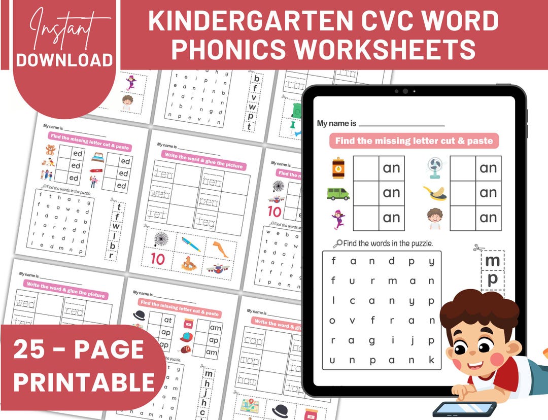 Kindergarten CVC Word Families Phonics Worksheets (digital File) - Etsy