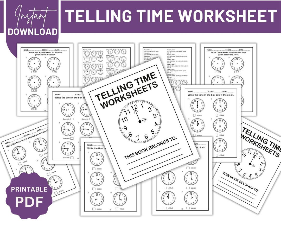 Telling Time Worksheets | Clock Learning Printable | Kindergarten Math ...