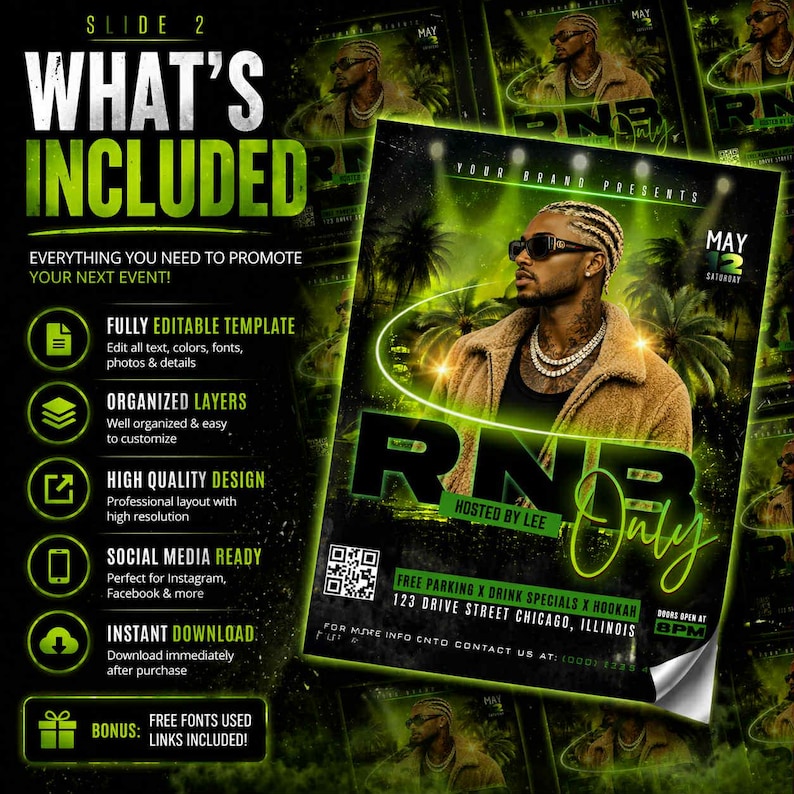 RNB Club Flyer Template | Urban DJ Party Event Design (canva Editable ...