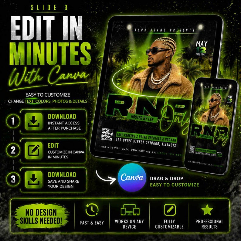 RNB Club Flyer Template | Urban DJ Party Event Design (canva Editable ...