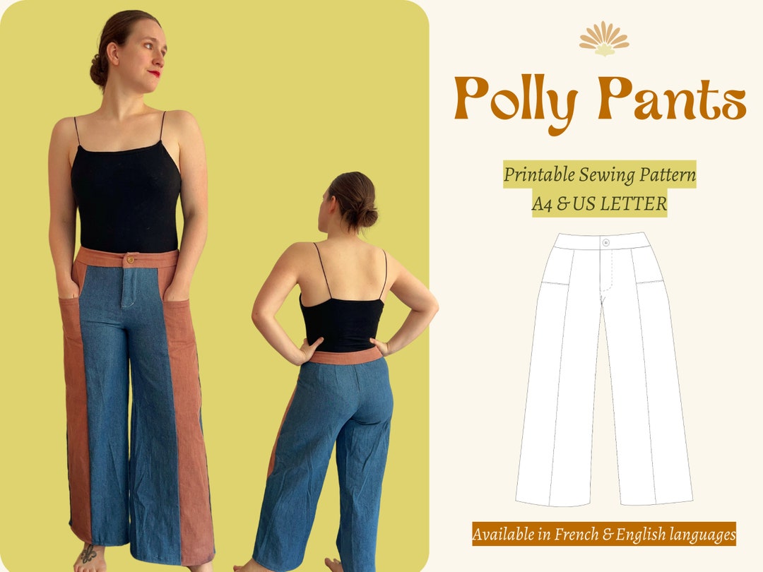 Wide Leg Pants Sewing Pattern Polly | Side Pockets | Printable Sewing ...