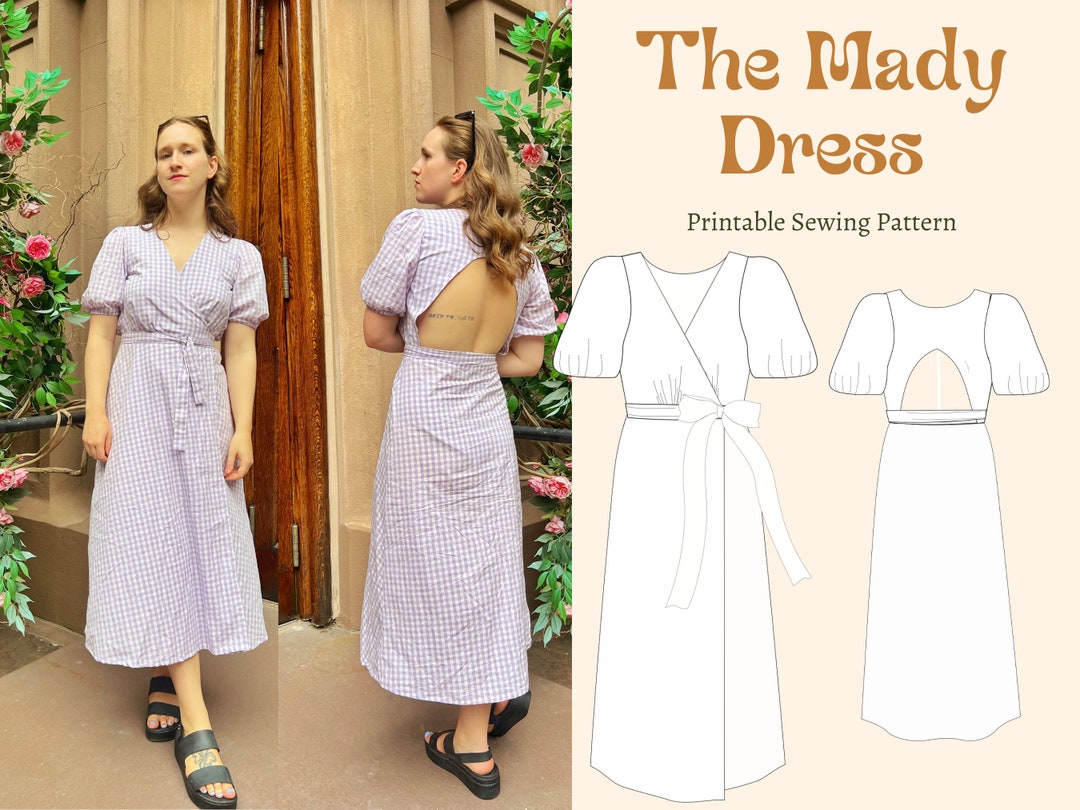 Wrap Dress Mady | Open Back | Puffy Sleeves | Easy to Sew | Printable ...