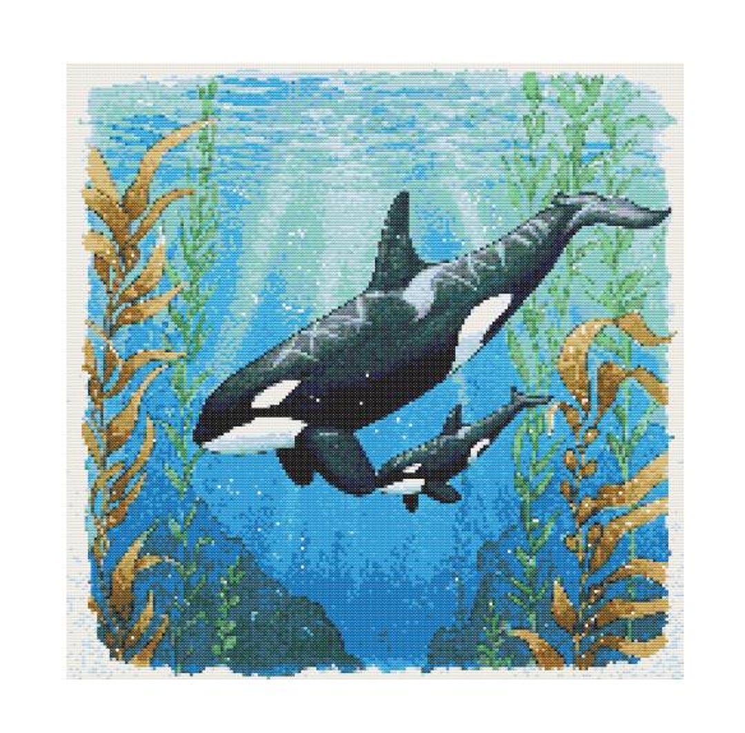 Orca Family Watercolor Cross Stitch Pattern - Design Size: 200 X 200 ...