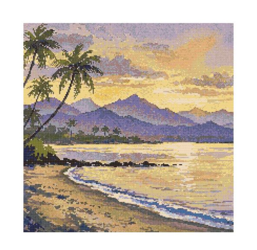 Palm Tree Sunset Watercolor Cross Stitch Pattern - Design Size: 200 X ...
