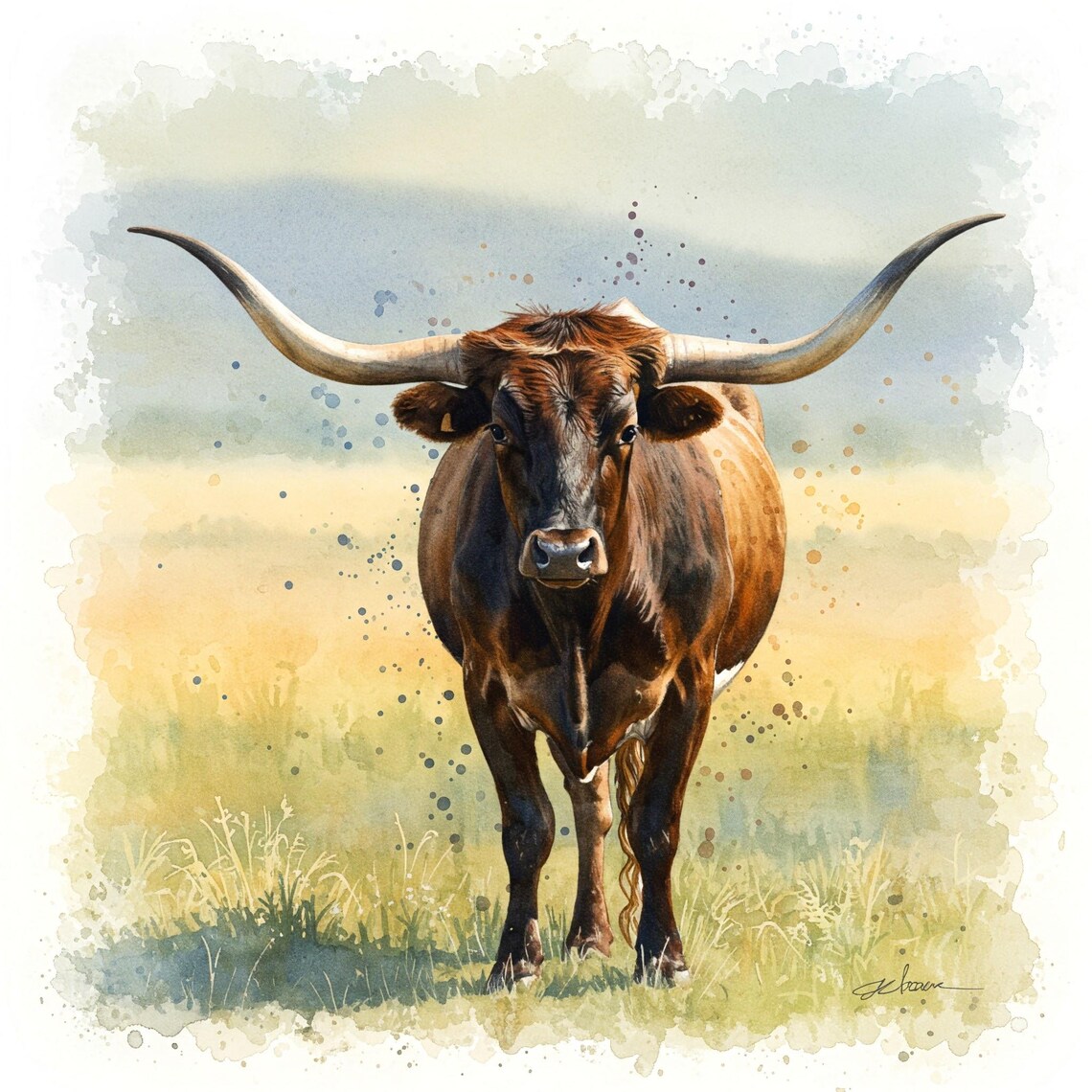 Longhorn Watercolor Cross Stitch Pattern - Design Size: 200 X 200 ...
