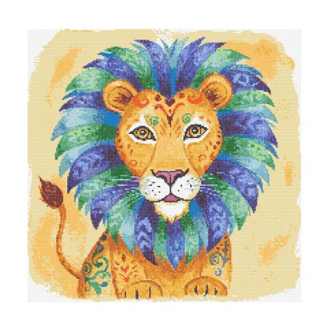 Folk Art Lion Cross Stitch Pattern - Design Size: 200 X 200 Stitches - Etsy