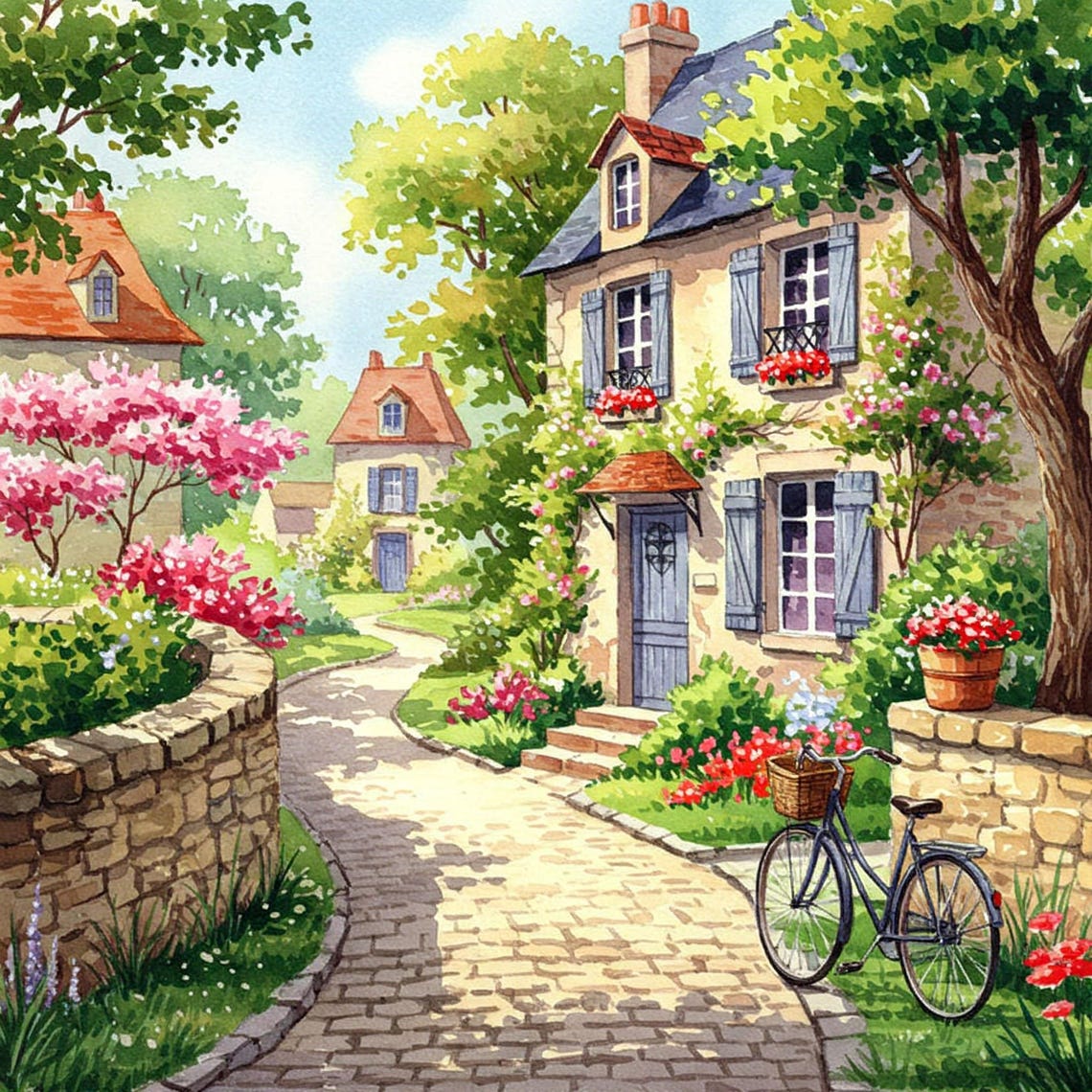 French Cottage Countryside Cross Stitch Pattern - 200 X 200 Stitches - Etsy