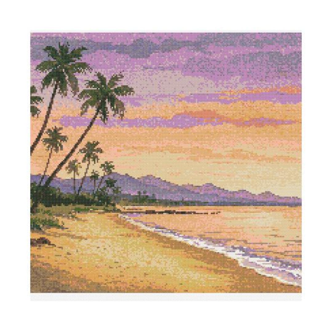 Palm Tree Sunset Watercolor Cross Stitch Pattern - Design Size: 200 X ...