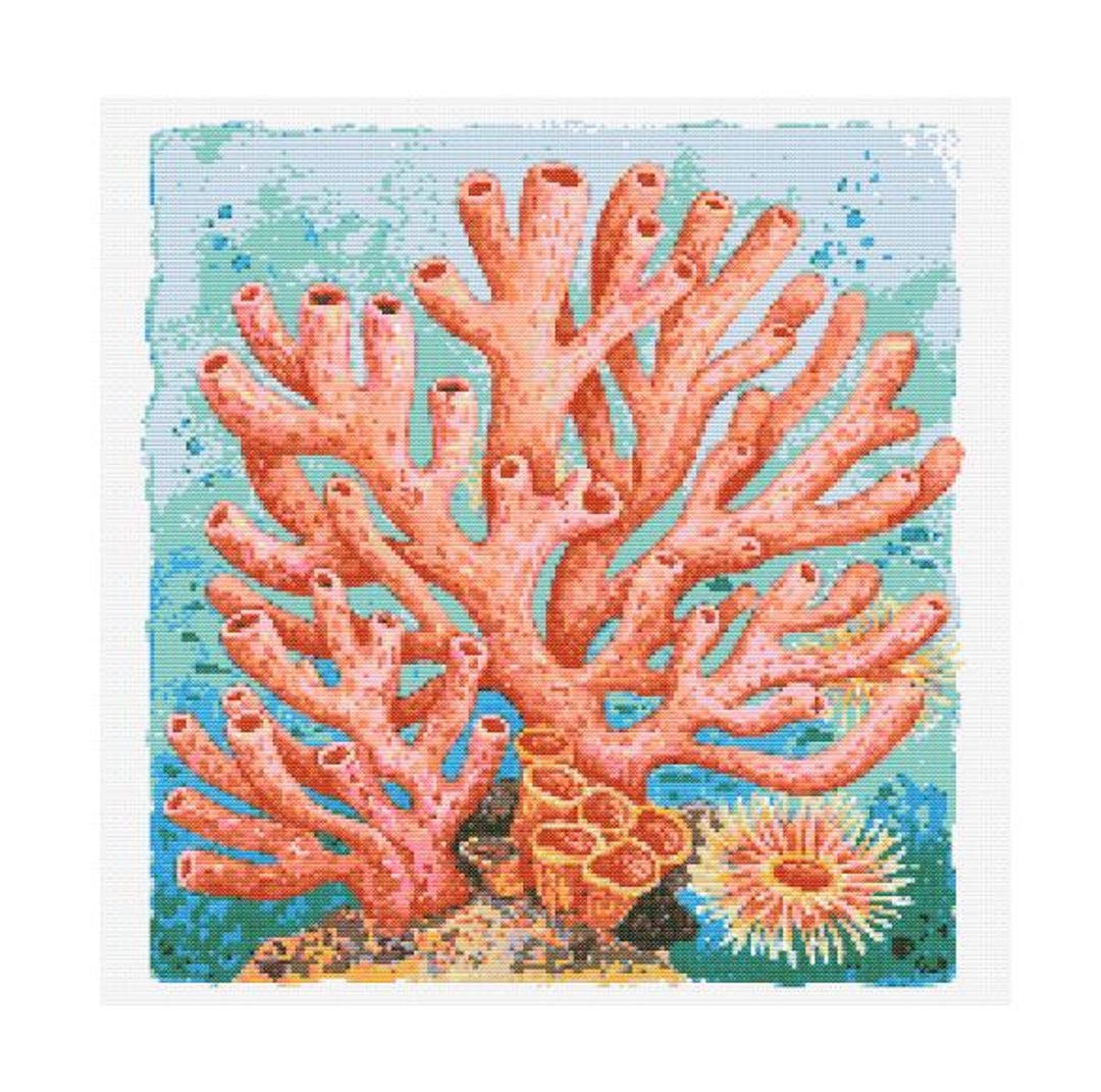 Ocean Coral Watercolor Cross Stitch Pattern - Design Size: 200 X 200 ...
