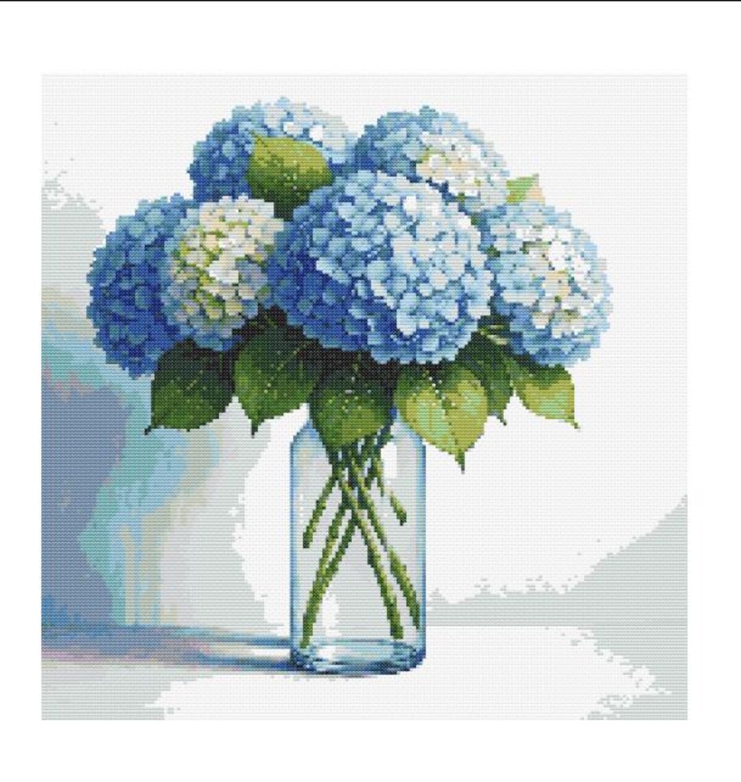 Blue Hydrangeas in Vase Watercolor Cross Stitch Pattern - Design Size ...