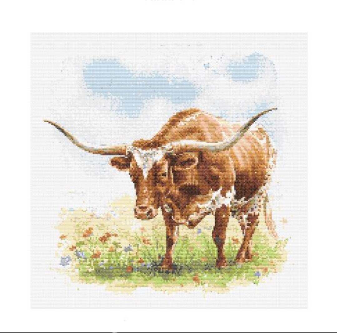 Longhorn Watercolor Cross Stitch Pattern - Design Size: 200 X 200 ...
