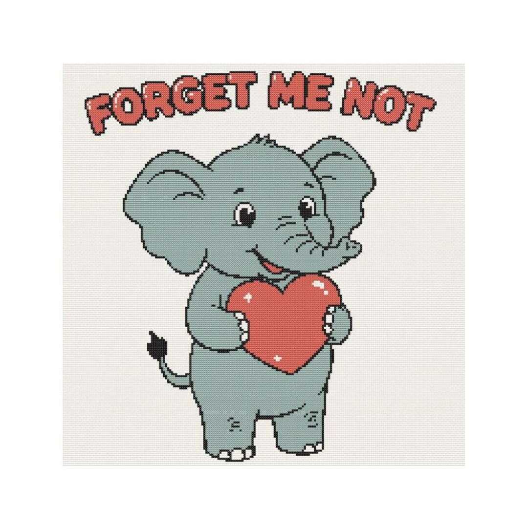 Valentine Elephant Forget Me Not Holiday Cross Stitch Pattern - Design ...
