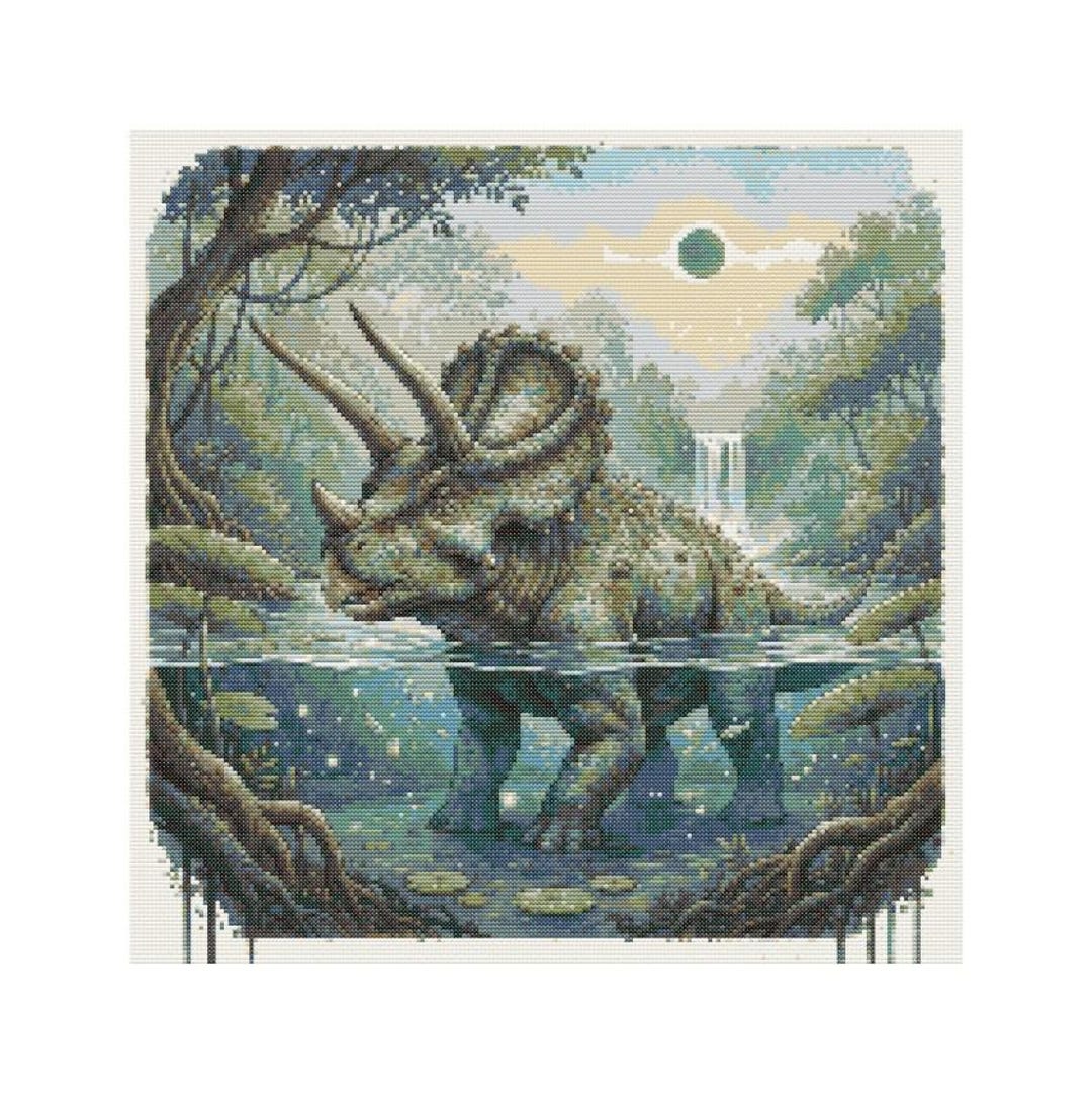 Triceratops Dinosaur Cross Stitch Pattern - Design Size: 200 X 200 ...