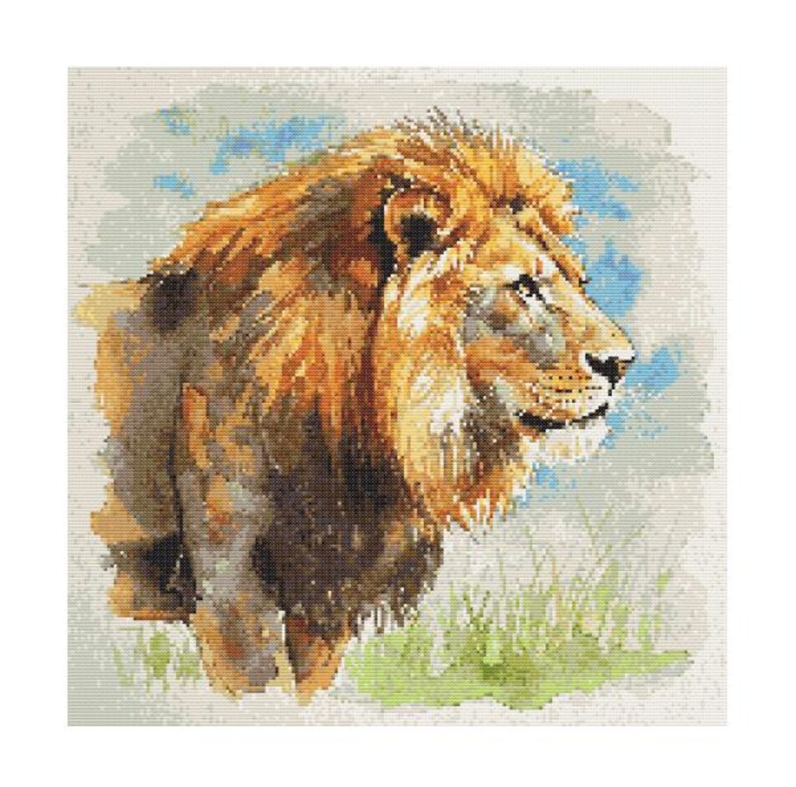 Lion Watercolor Cross Stitch Pattern - Design Size: 200 X 200 Stitches ...