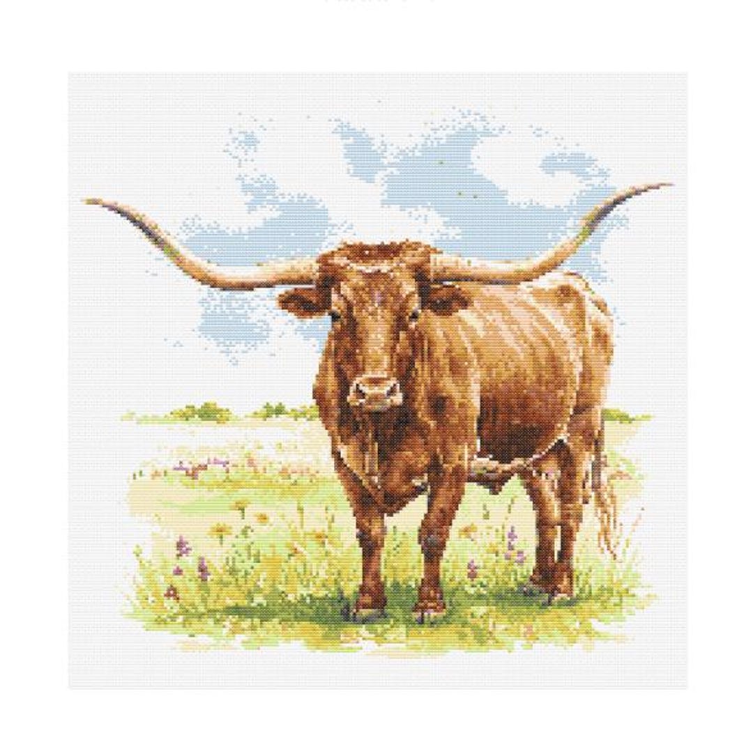 Longhorn Watercolor Cross Stitch Pattern - Design Size: 200 X 200 ...