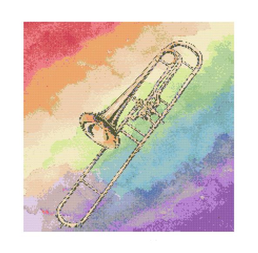Trombone in Rainbow Cross Stitch Pattern - Design Size: 200 X 200 ...