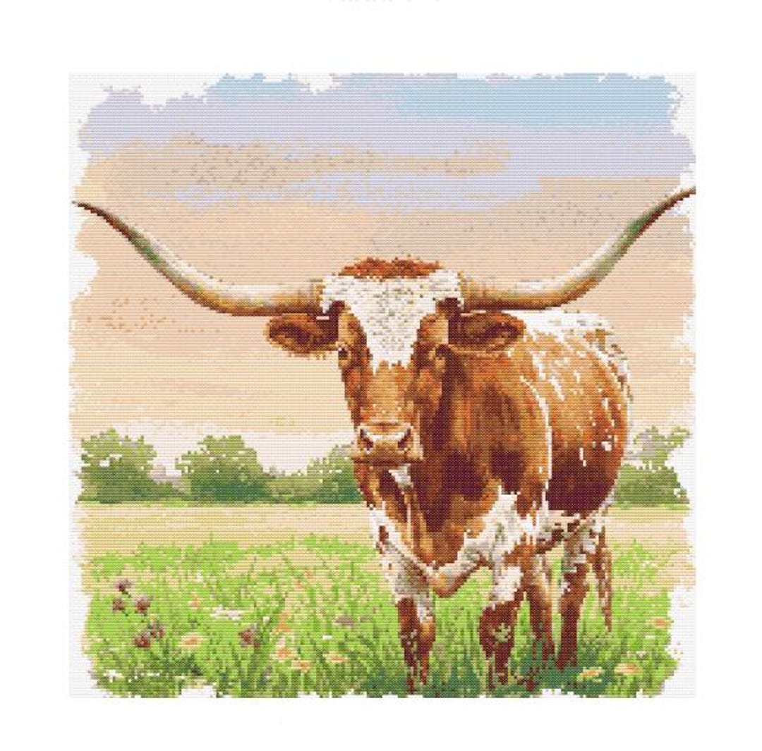 Longhorn Watercolor Cross Stitch Pattern - Design Size: 200 X 200 ...
