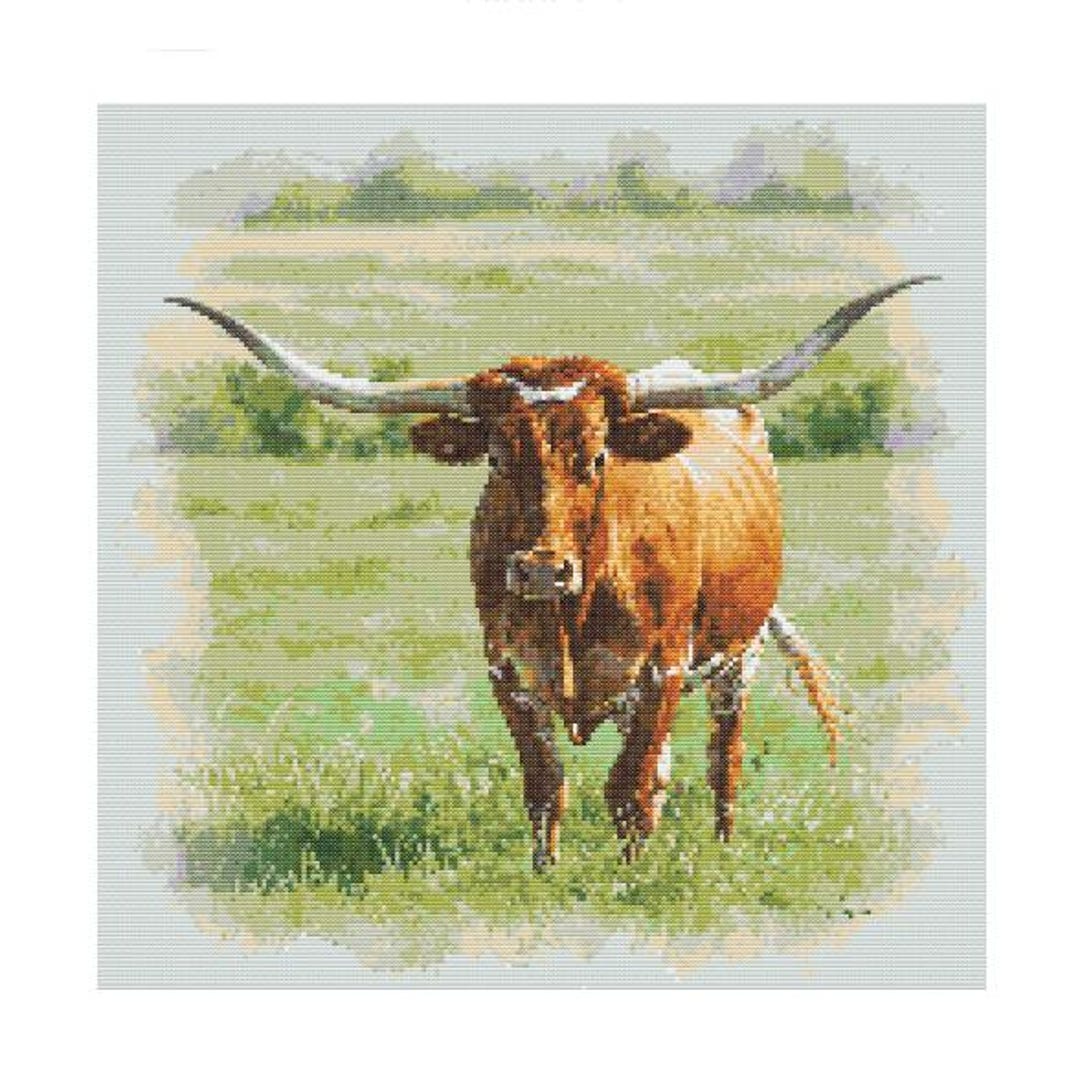 Longhorn Watercolor Cross Stitch Pattern - Design Size: 200 X 200 ...
