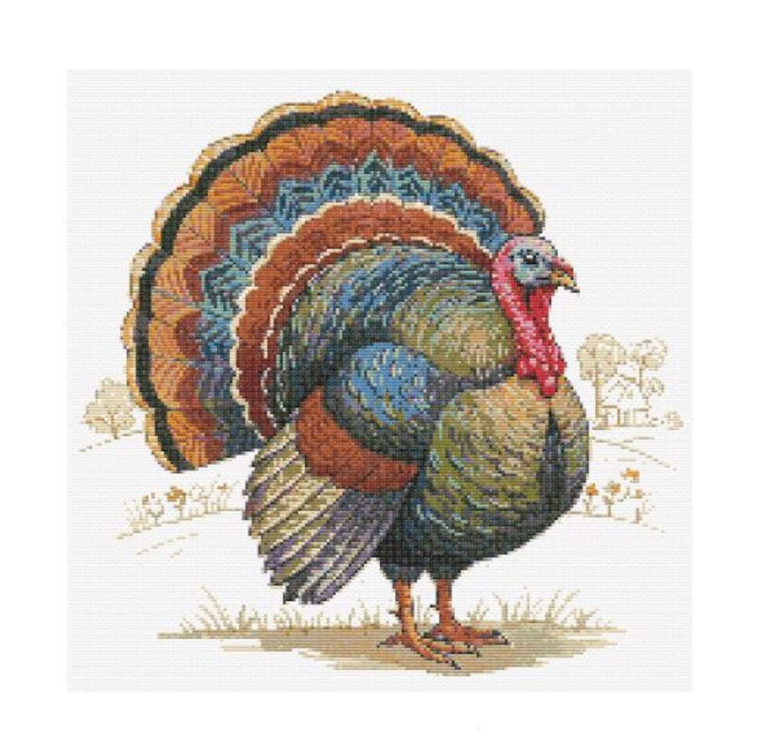 Folk Art Turkey Cross Stitch Pattern - Design Size: 200 X 200 Stitches ...