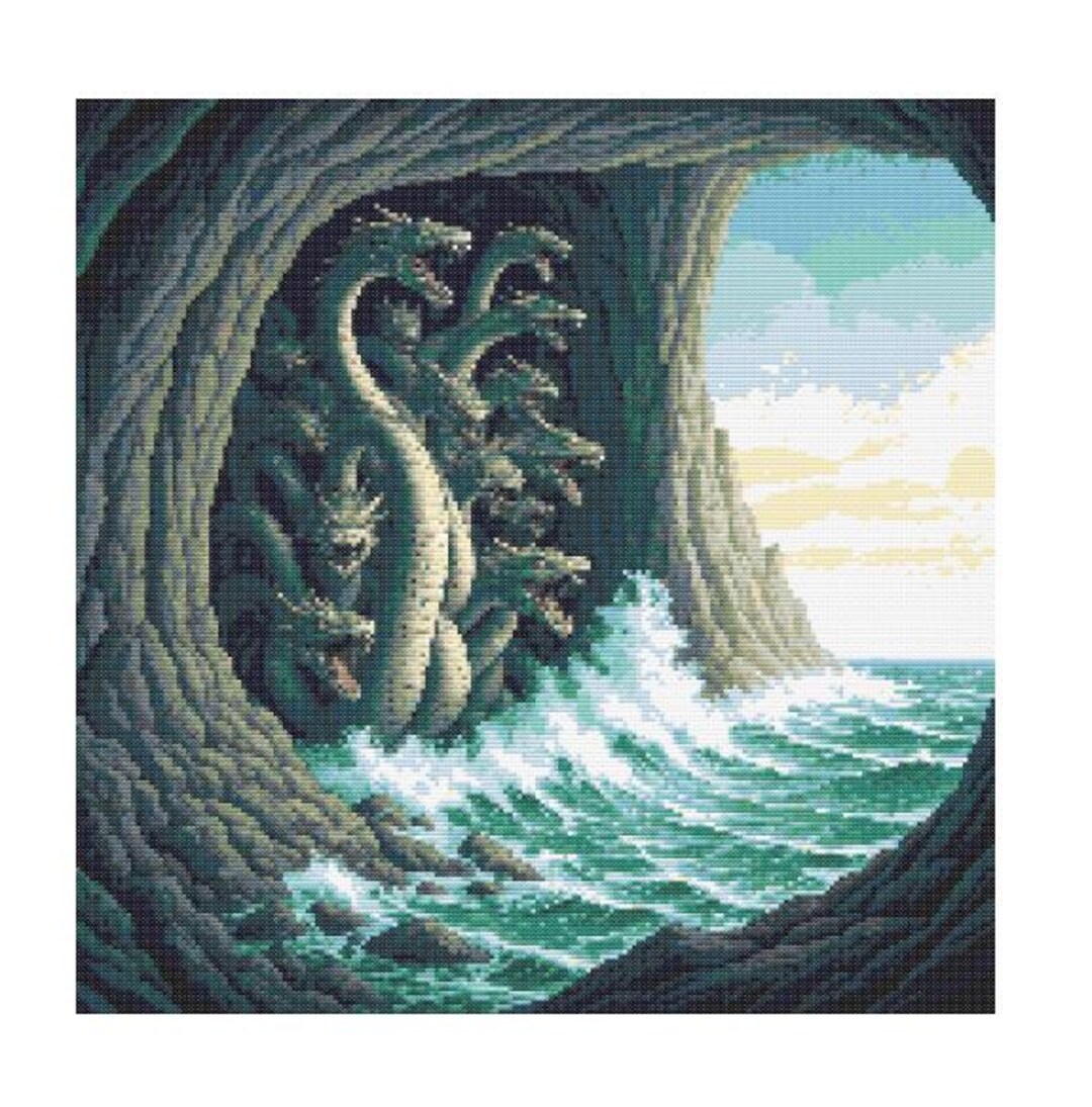 Hydra Cave Cross Stitch Pattern - Design Size 200 X 200 Stitches - Etsy
