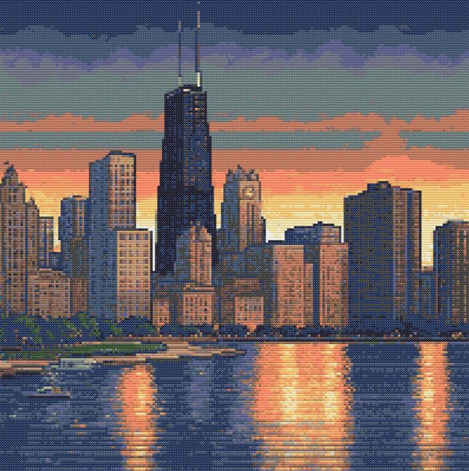 Chicago Cityscape Cross Stitch Pattern - 200 X 200 Stitches - Etsy