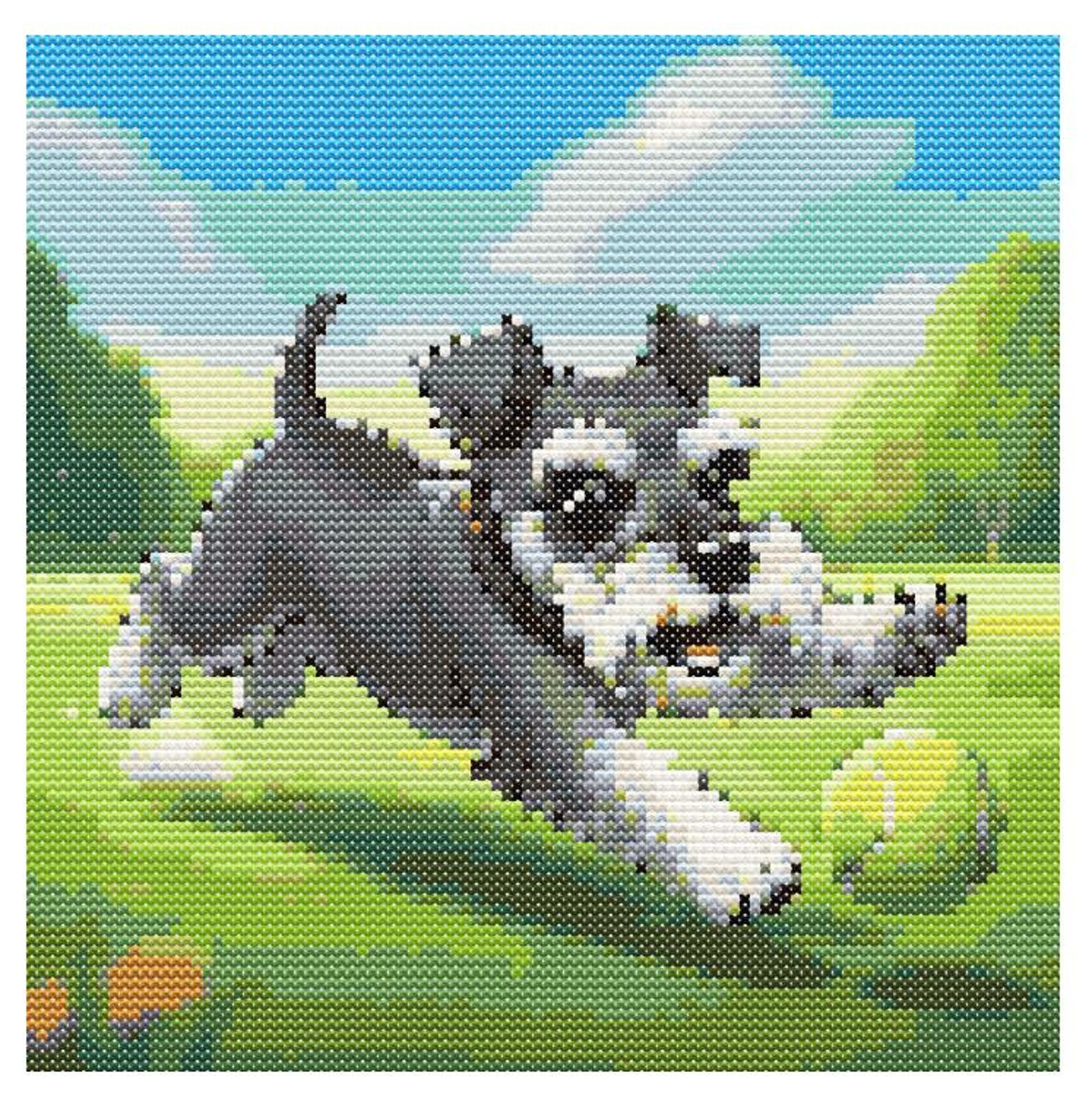 Schnauzer Playing With a Ball Cross Stitch Pattern - Design Size: 100 X ...