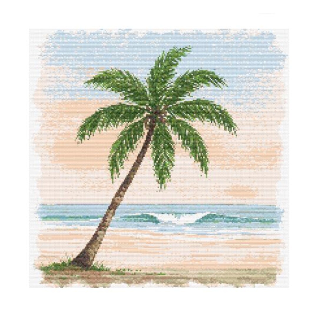 Palm Tree Beach Day Watercolor Cross Stitch Pattern - Design Size: 200 ...