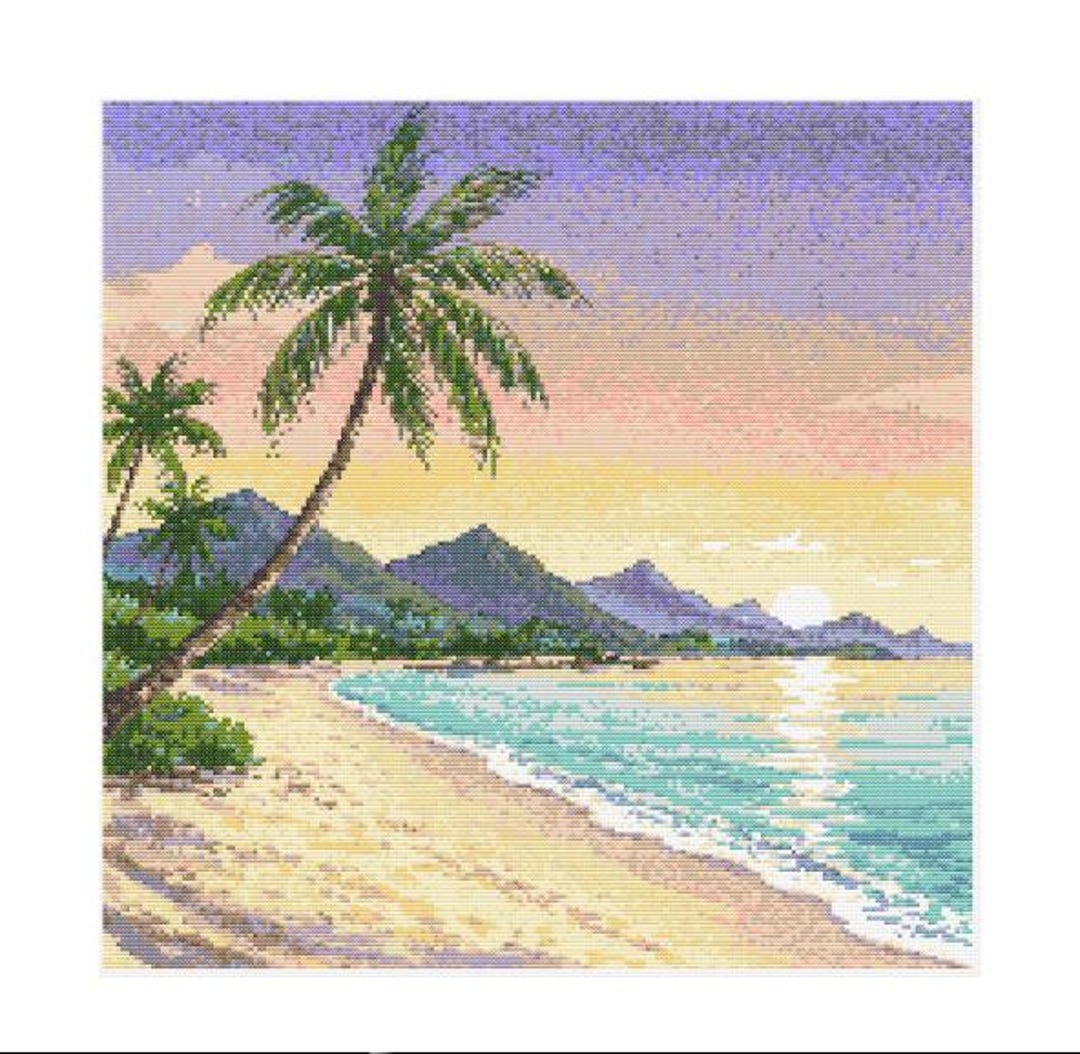 Palm Tree Sunset Watercolor Cross Stitch Pattern - Design Size: 200 X ...