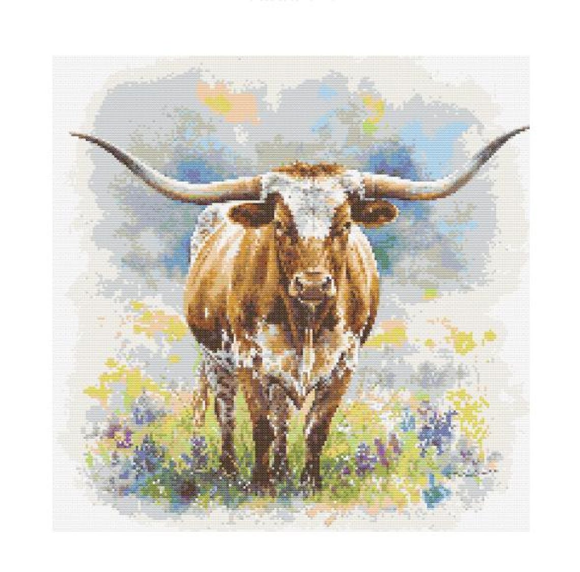 Longhorn Watercolor Cross Stitch Pattern - Design Size: 200 X 200 ...
