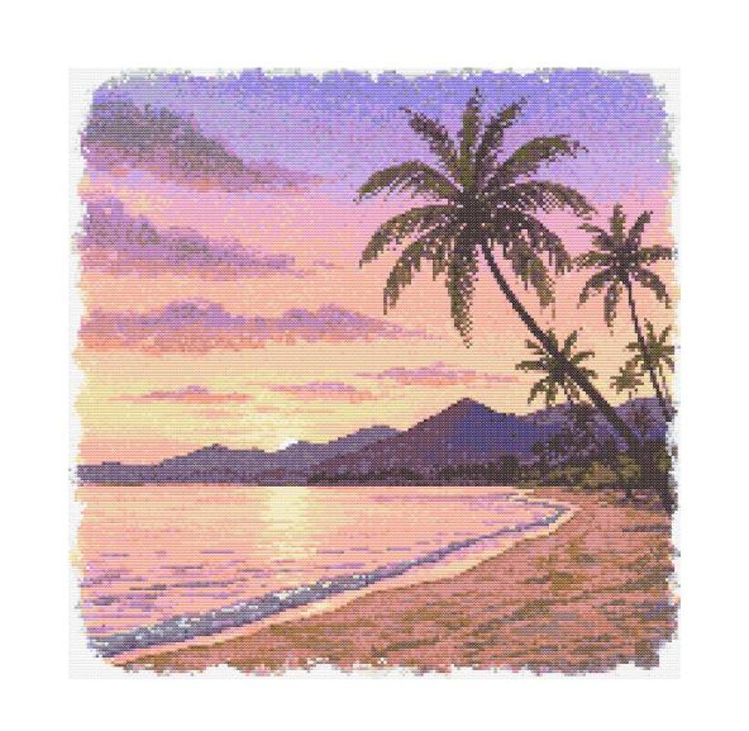 Palm Tree Sunset Watercolor Cross Stitch Pattern - Design Size: 200 X ...