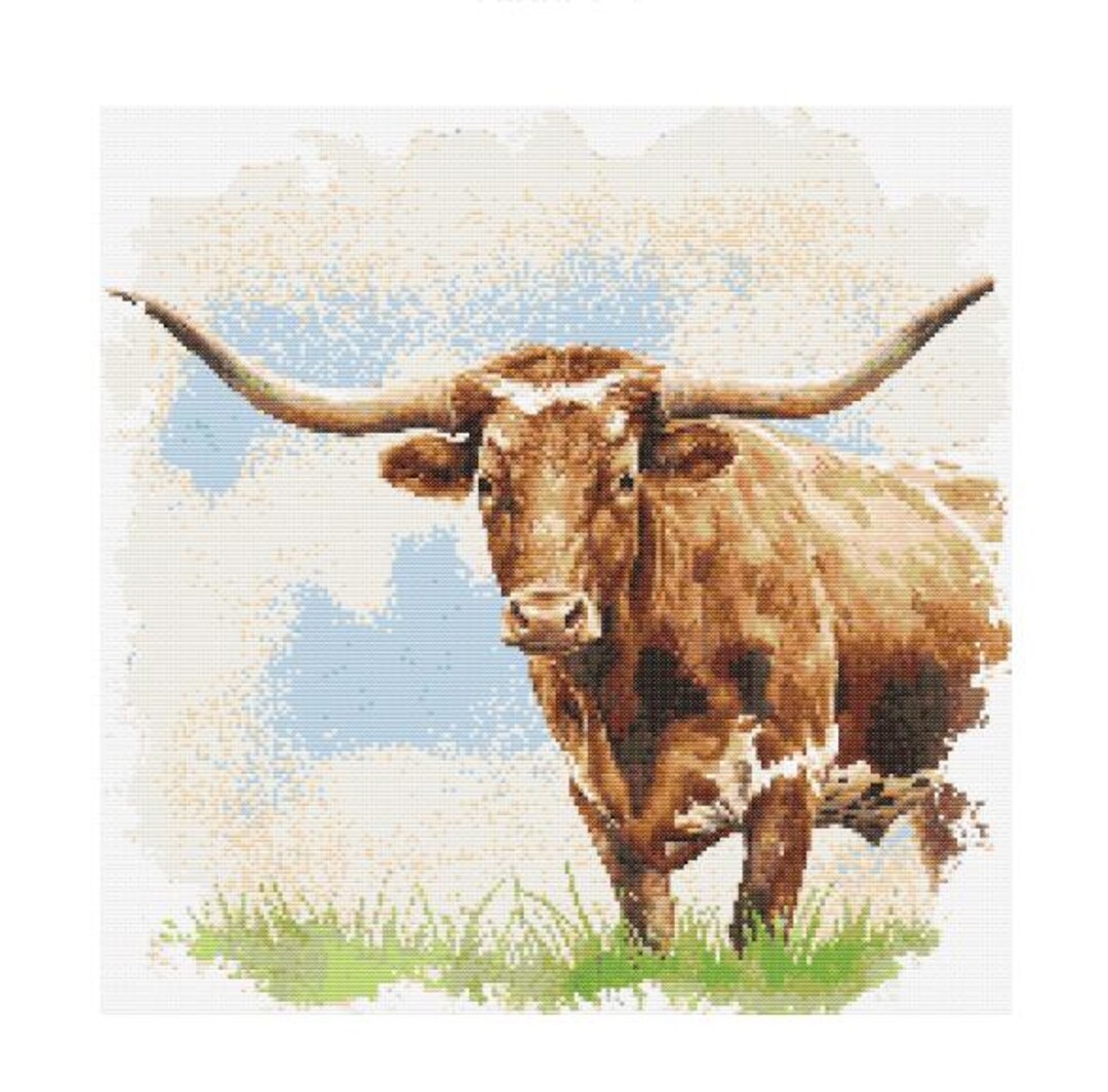 Longhorn Watercolor Cross Stitch Pattern - Design Size: 200 X 200 ...
