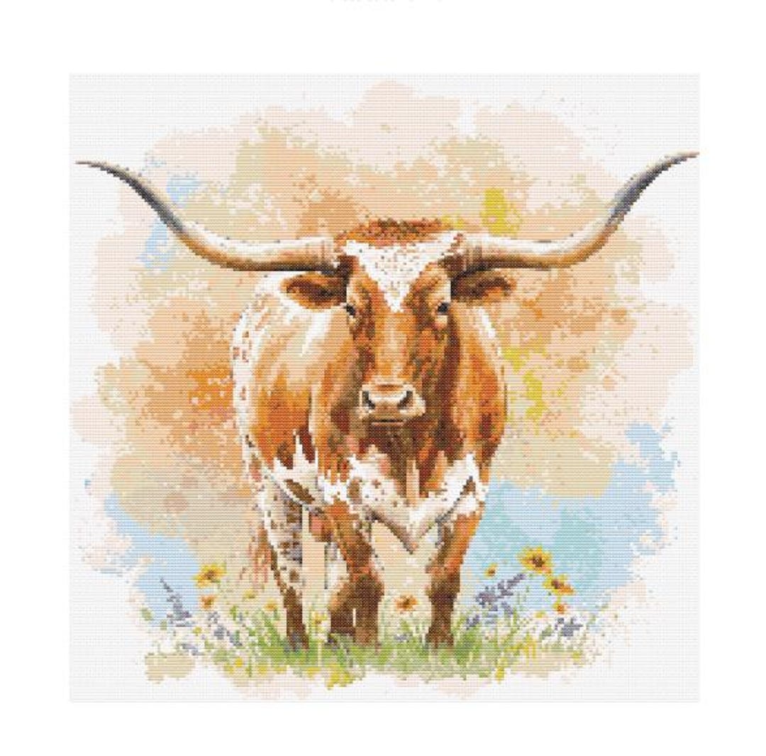 Longhorn Watercolor Cross Stitch Pattern - Design Size: 200 X 200 ...