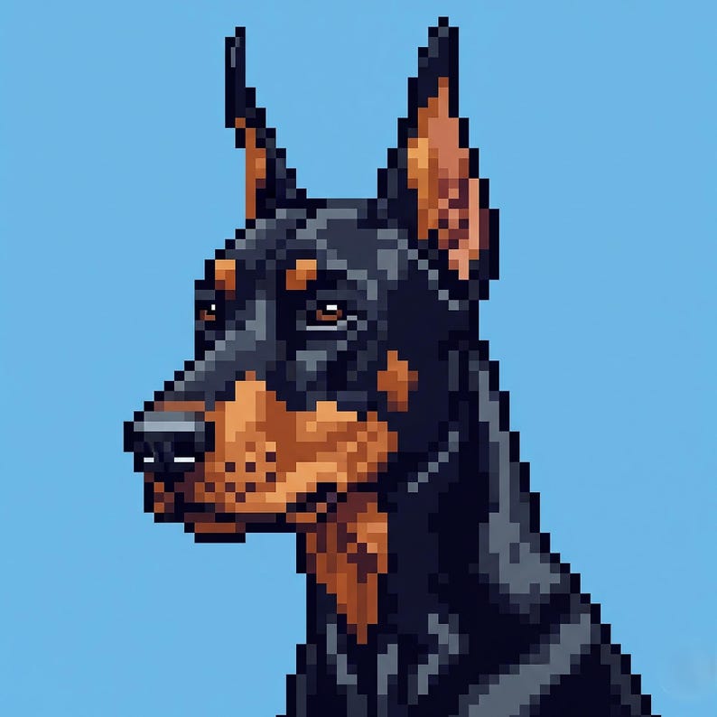Doberman 8-bit Cross Stitch Pattern - Design Size: 200 X 200 Stitches ...