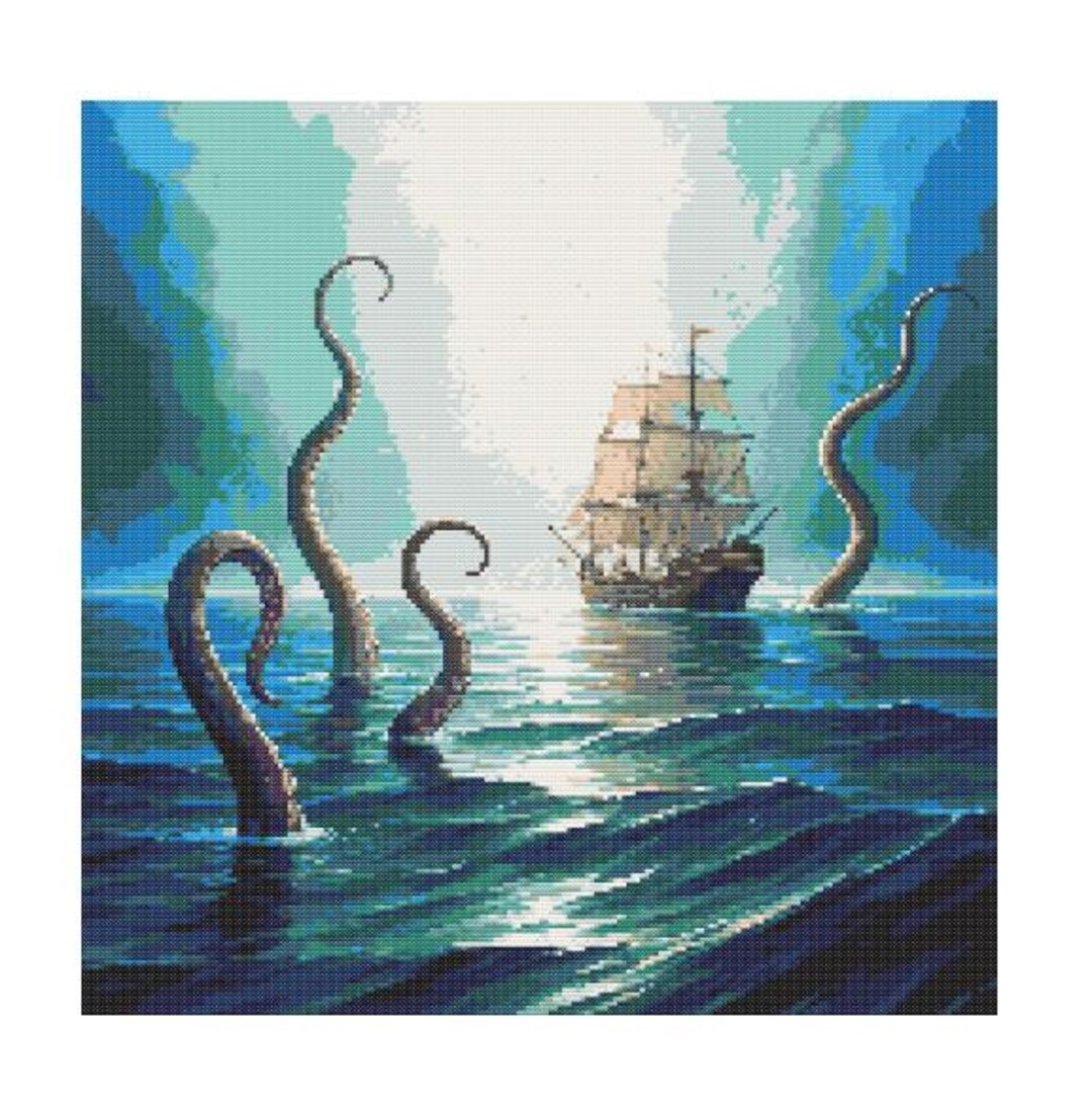 Monsters Below Watercolor Cross Stitch Pattern - Design Size 200 X 200 ...