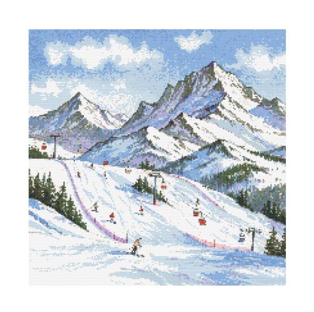 Ski Slopes in Winter Cross Stitch Pattern - 200 X 200 Stitches - Etsy