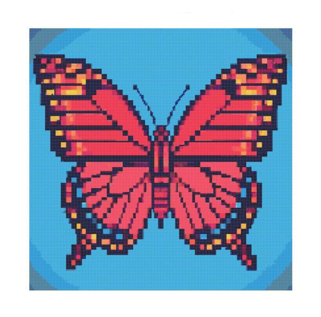 Butterfly With Blue Fade Cross Stitch Pattern - Design Size: 200 X 200 ...