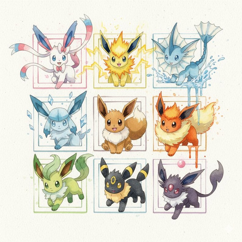 Eeve Evolutions Watercolor Pokemon Stitch Pattern - Design Size: 200 X ...